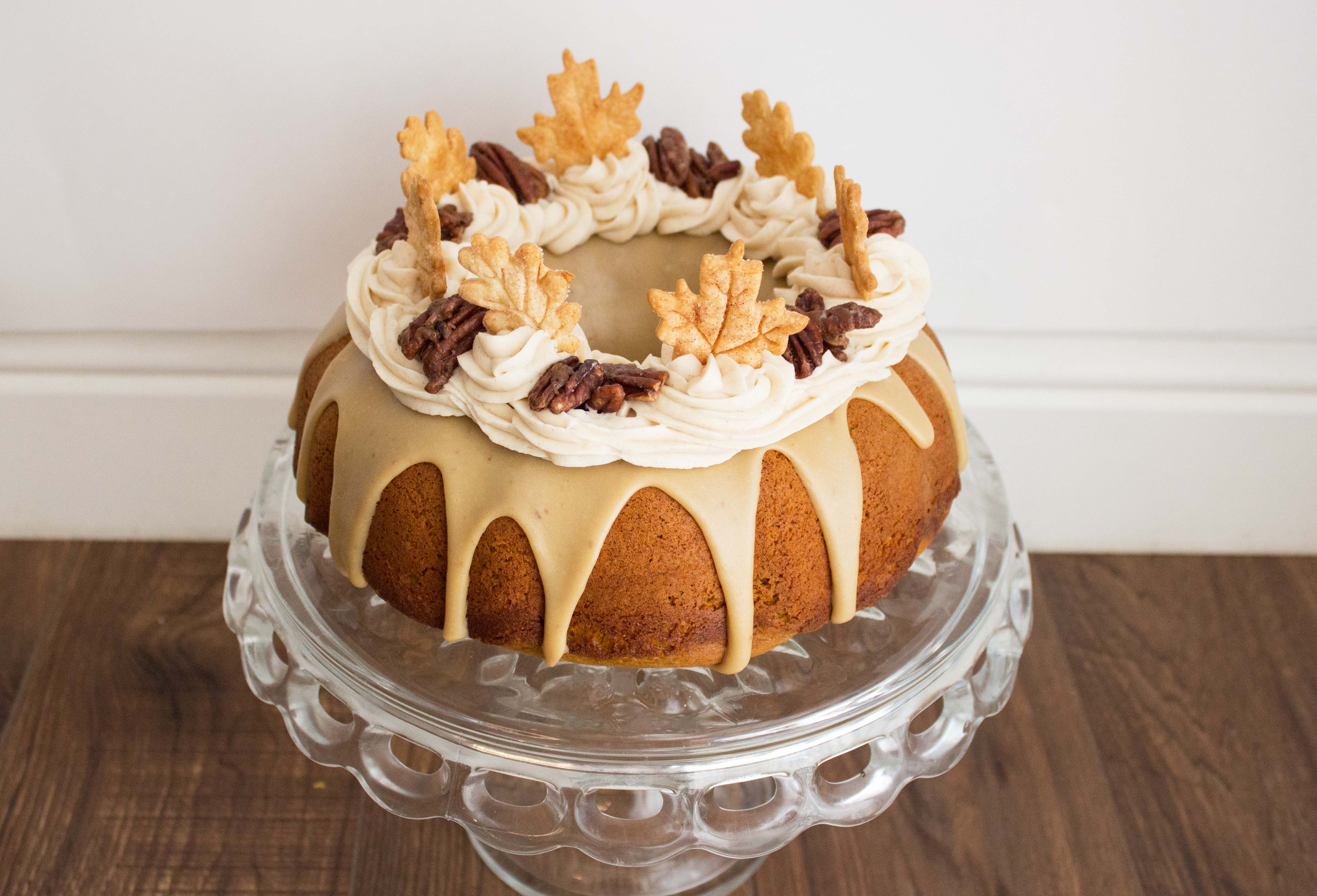 Buttermilk Pumpkin Spice Cake with Caramel Drizzle and Cinnamon Cream ...